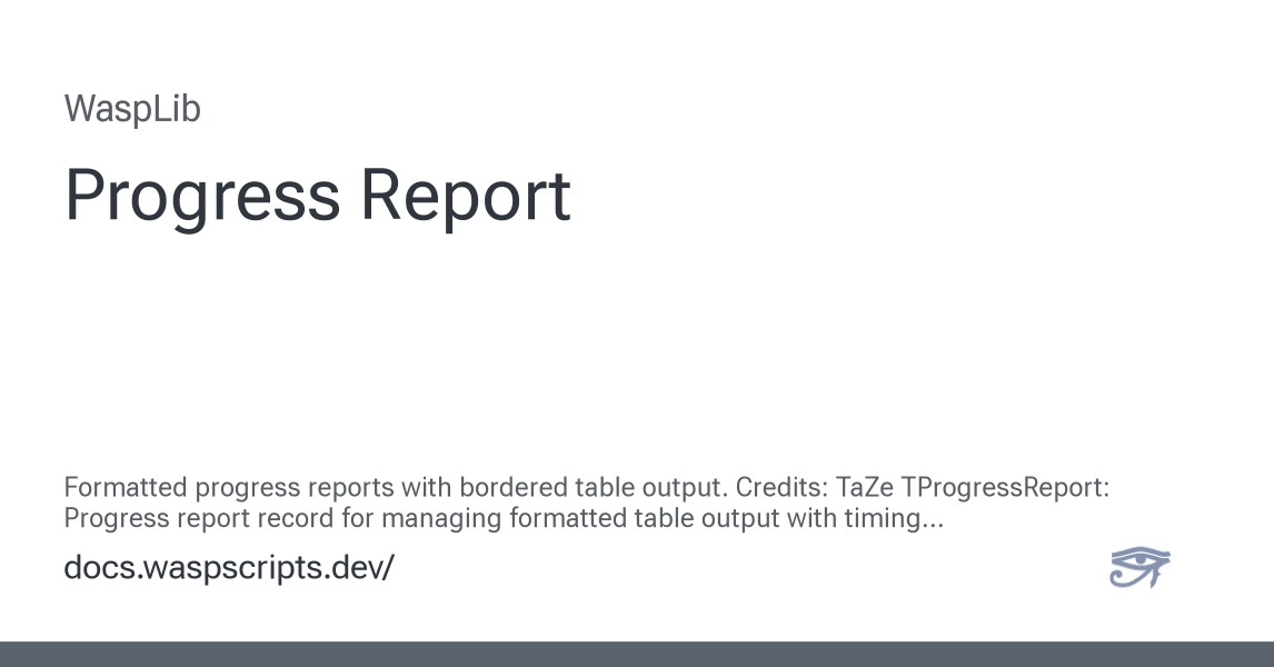 Progress Report - WaspLib documentation